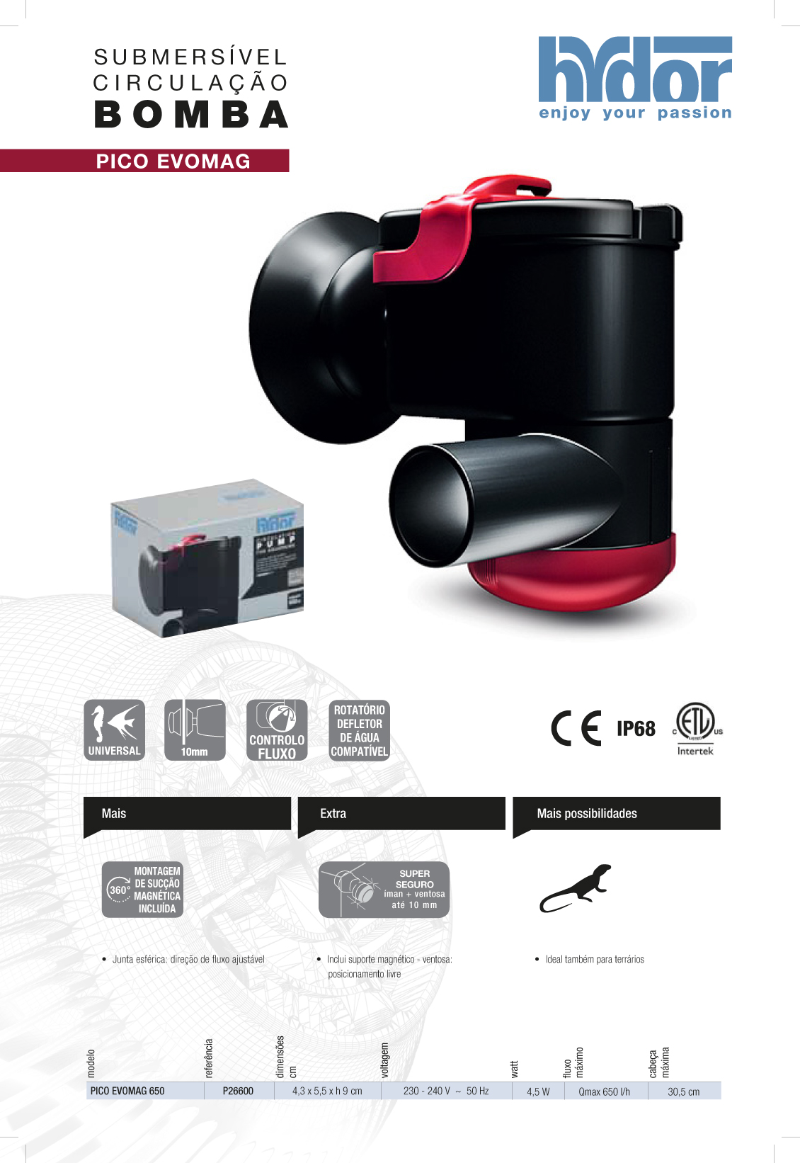 PICO EVOMAG 650 HYDOR | BOMBA SUBMERSÍVEL DE CIRCULAÇÃO - Tropizoo ...